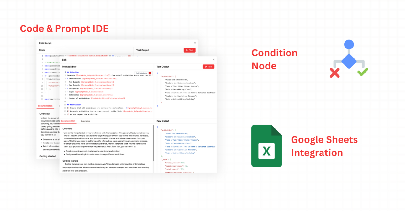 👨🏻‍💻 Code and Prompt IDE, Sheets Integration, Condition Node & More